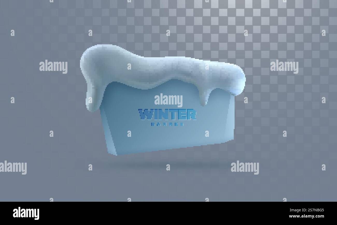 Cartoon banner with snow cap. Vector 3d illustration. Winter decoration ...