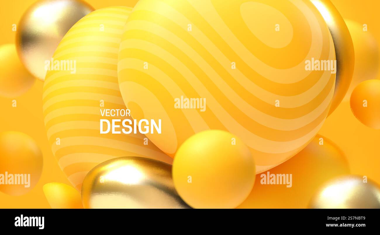 Abstract 3d background with bouncing golden and yellow bubbles Stock ...