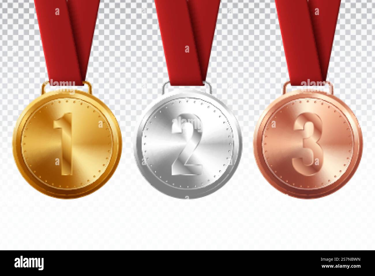 Sports medals. Golden silver bronze medal with red ribbon Stock Vector ...