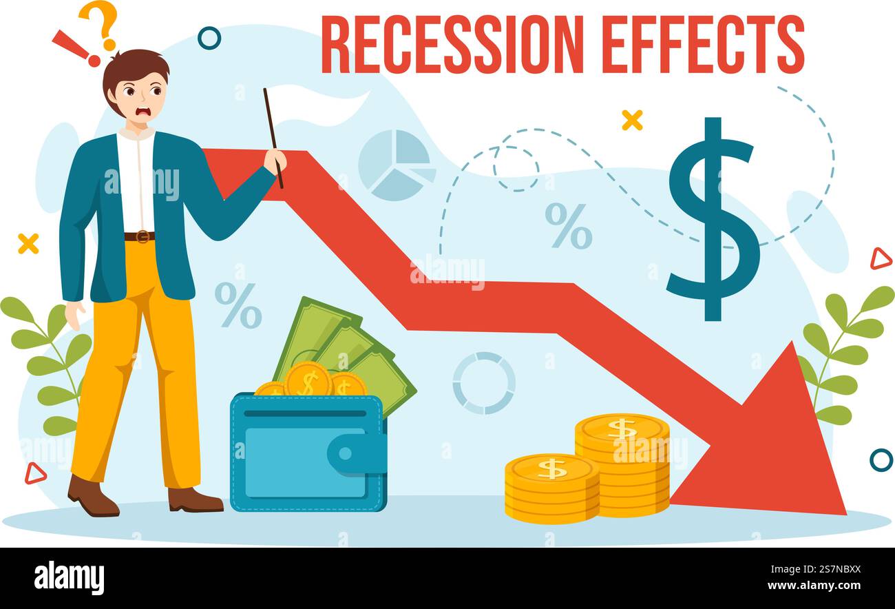 Recession Effects Vector Illustration with Impact on Economic Growth ...