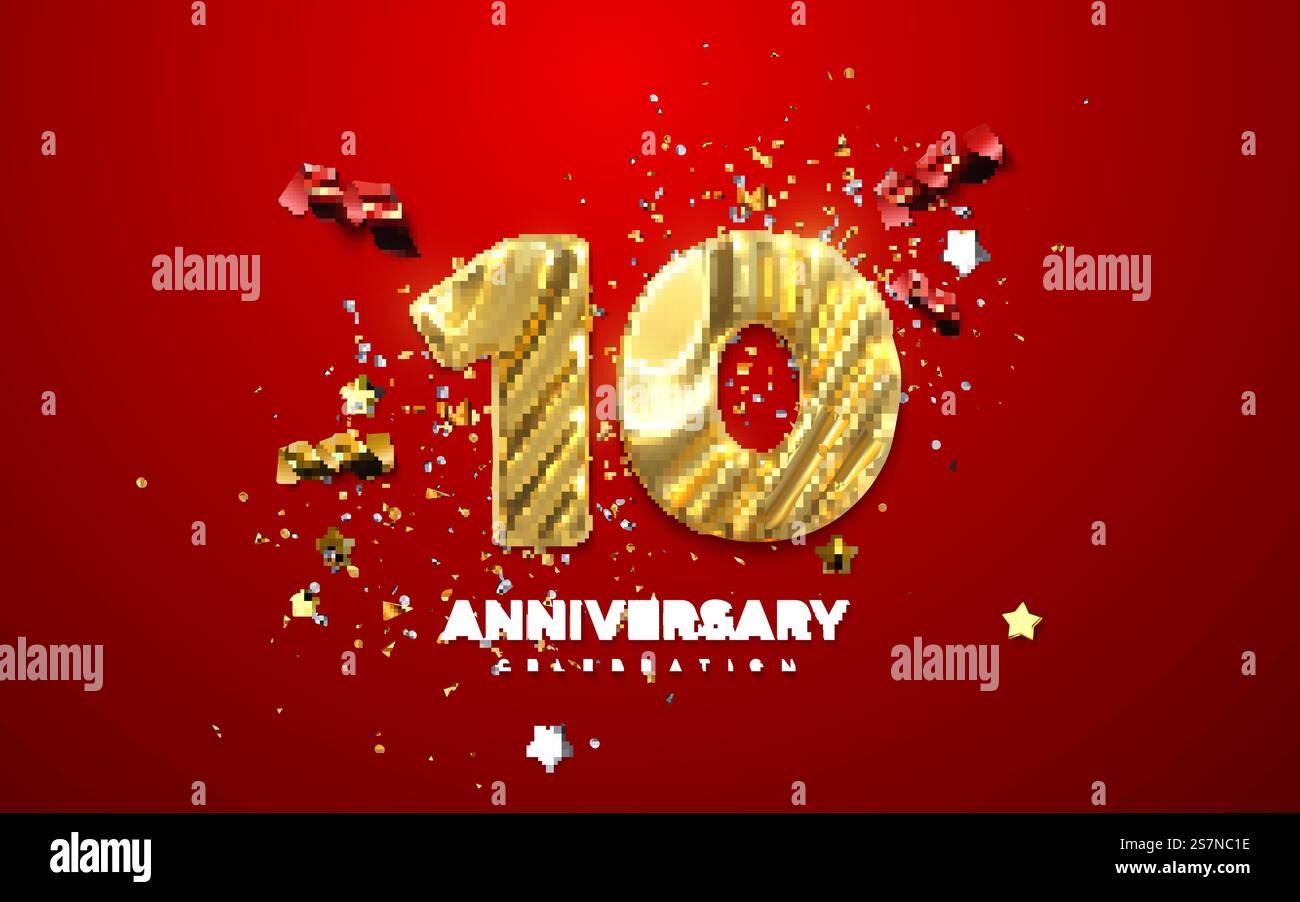 10th Anniversary celebration golden numbers with sparkling confetti on ...