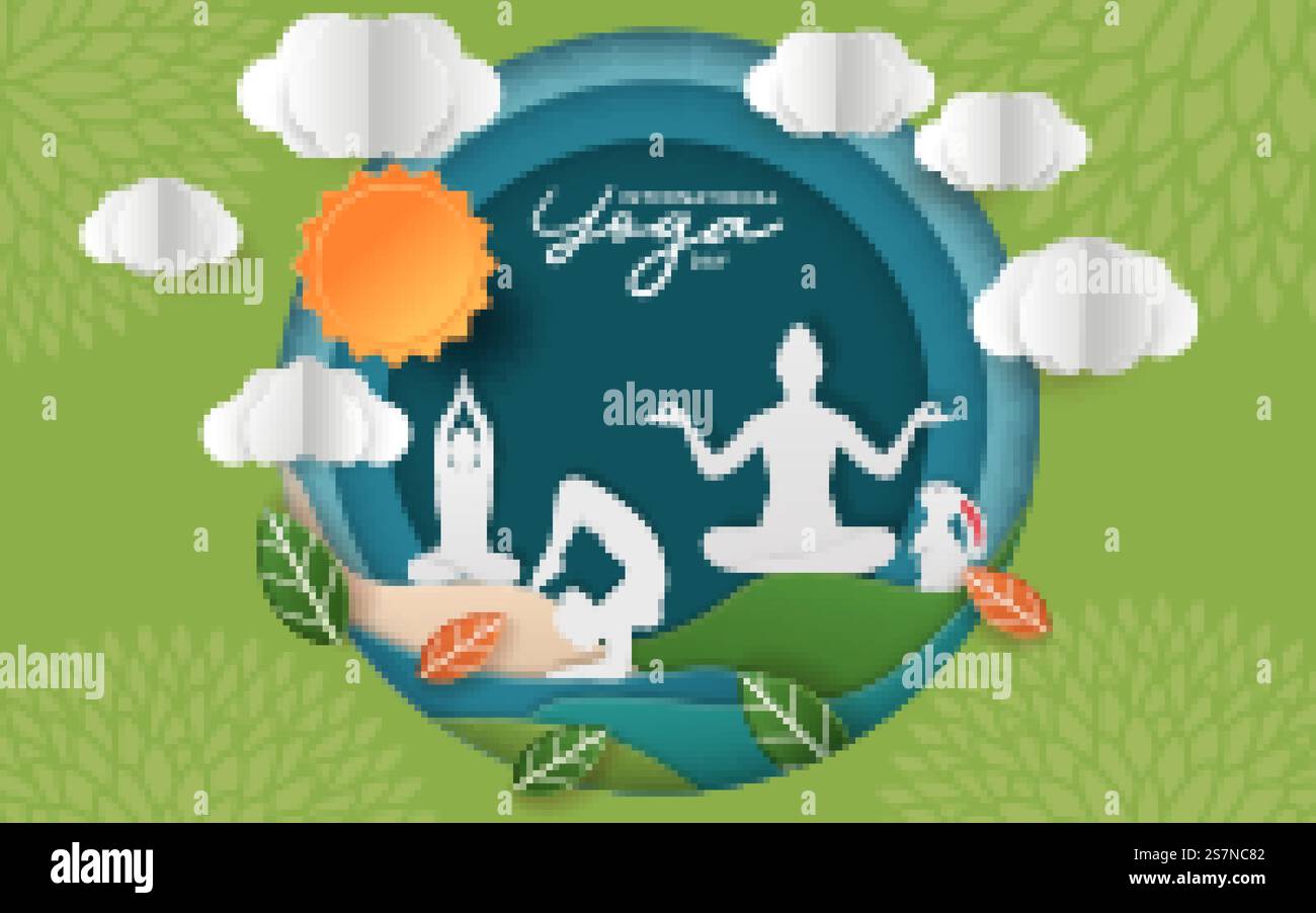 Illustration Of International Yoga Day. paper cut yoga body posture ...