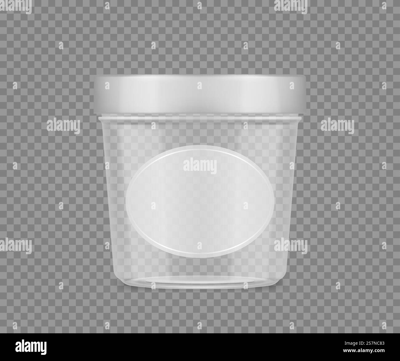 Empty transparent jar mockup with label for cheese, ice cream, butter ...