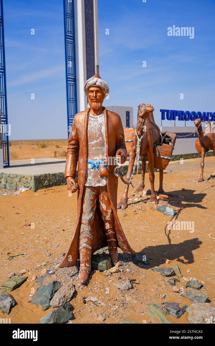 Sculpture of a camel train caravan along the ancient silk road at the ...