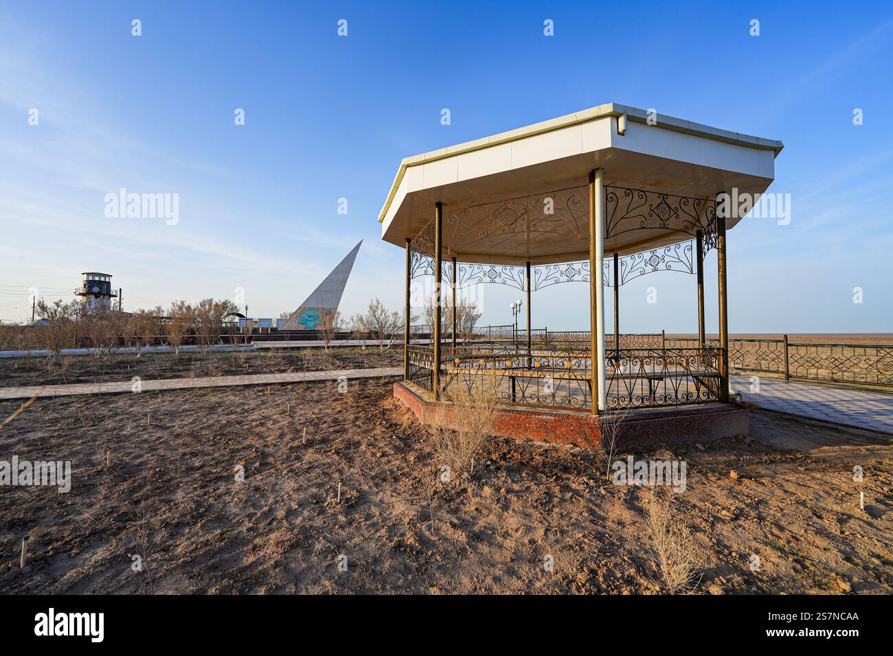 Bandstand in Moynaq (Karakalpakstan, Uzbekistan), located on a platform ...