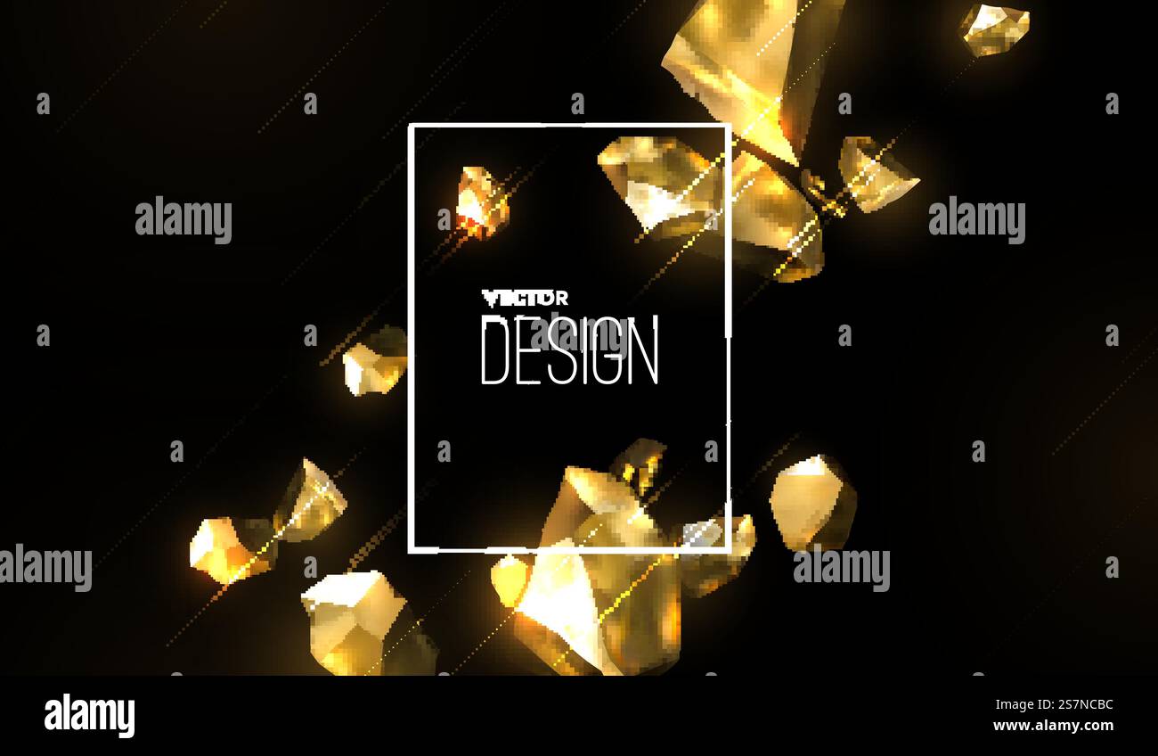 Black background with broken gold metal shapes. Abstract trendy cover ...