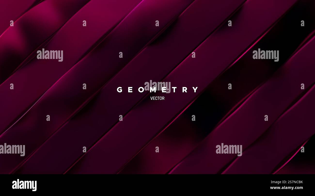 Geometric minimalist 3d pattern. Burgundy red slanted ribbons. Abstract ...