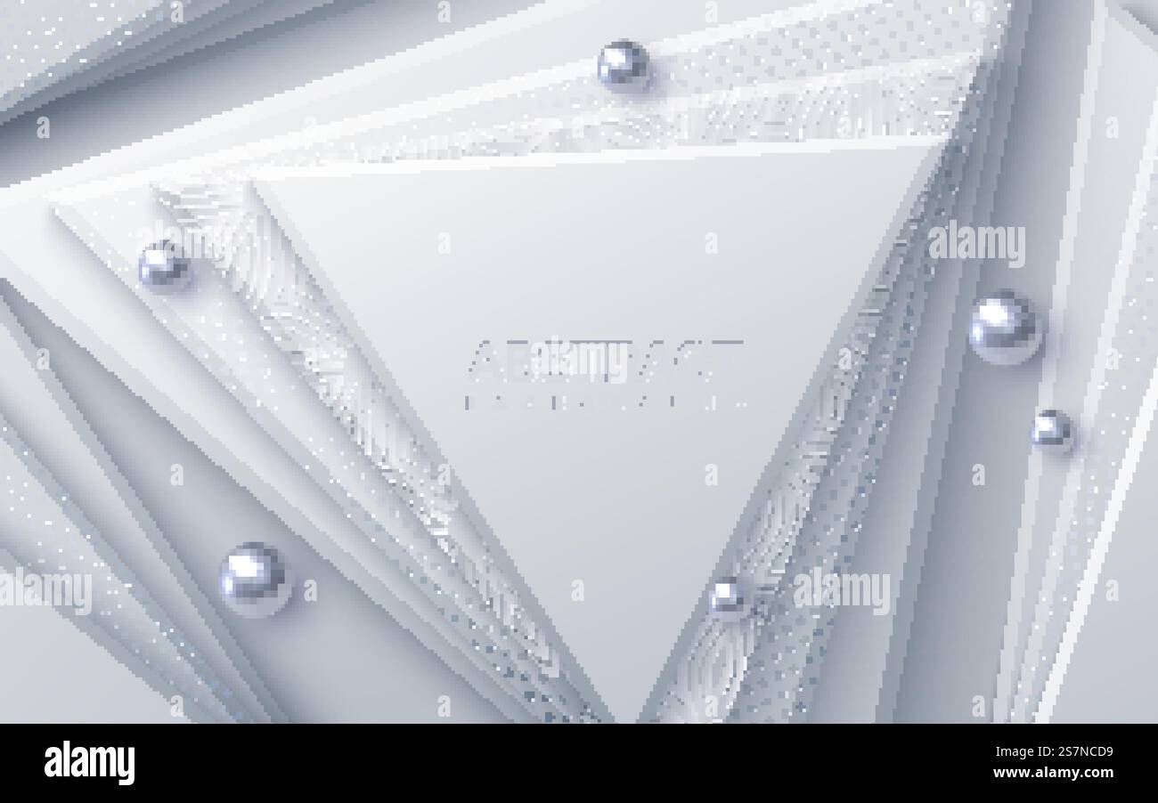 Abstract background with white geometric triangle shapes and silver ...