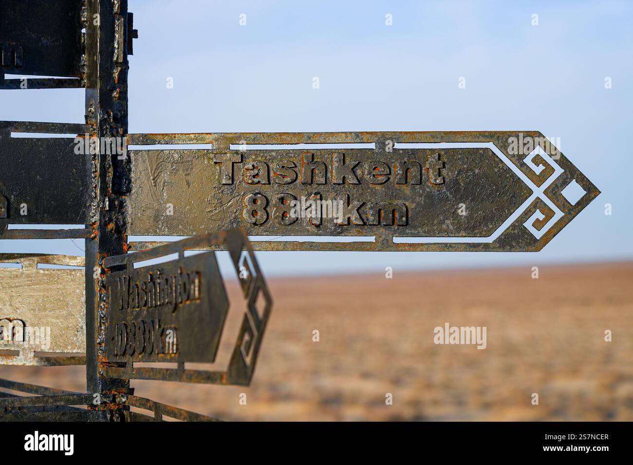 Multiple destinations orientation signpost located on an overlook above ...