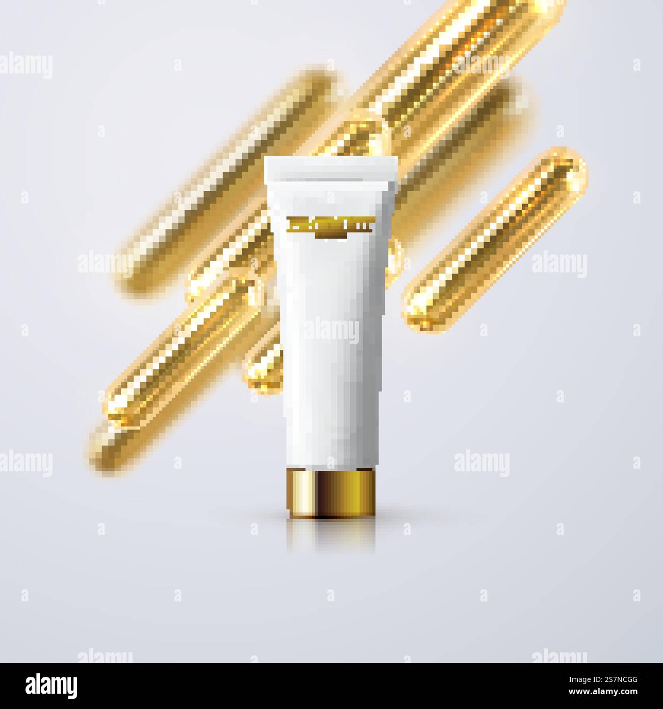 Cosmetic cream tube with golden 3d capsule shapes Stock Vector Image ...