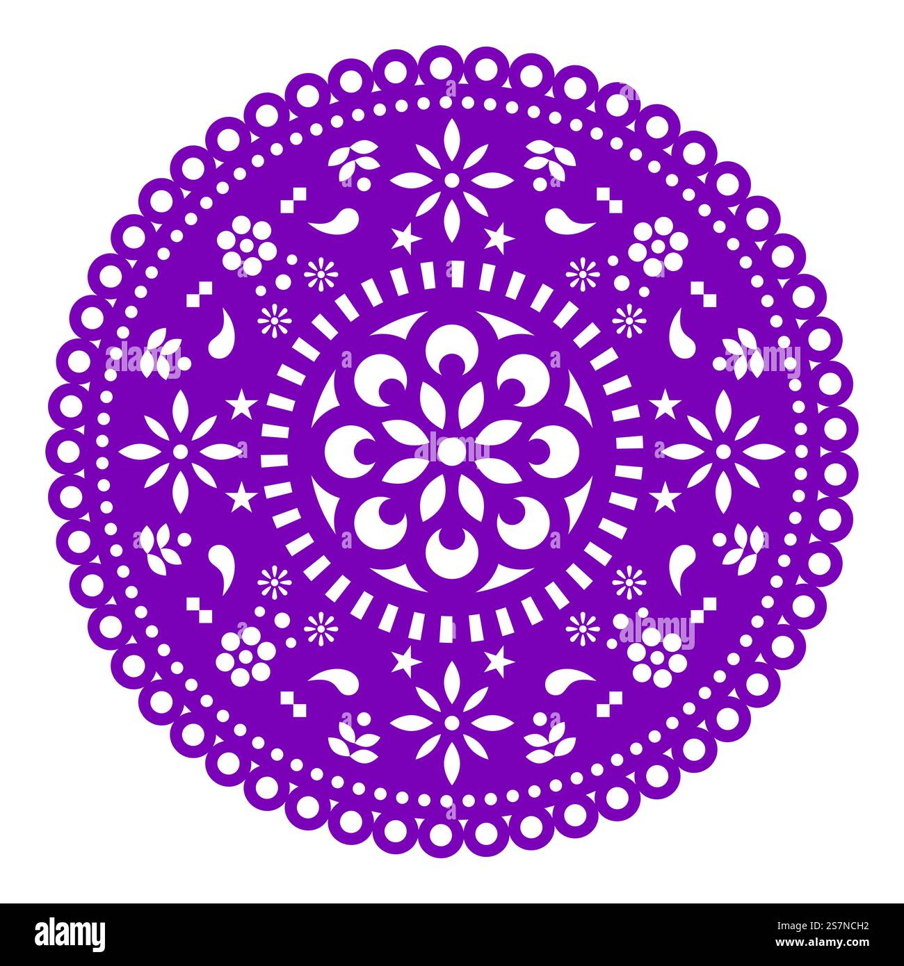 Papel Picado vector floral template round design with flowers, Mexican ...