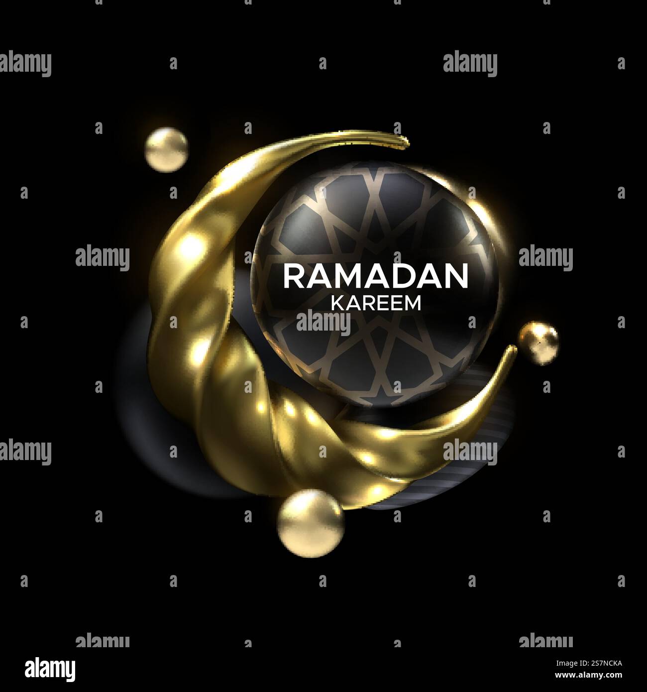 Ramadan Kareem sign with black and golden bubbles and crescent moon ...