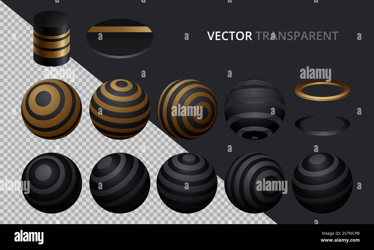 Set of vector spheres and balls on a transparent background Stock ...