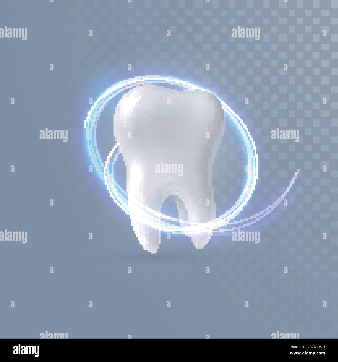Realistic 3d tooth with neon light trail isolated on transparent ...