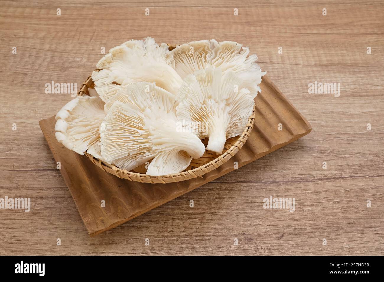 Jamur Tiram (Pleurotus ostreatus) served on bamboo plate Stock Photo ...