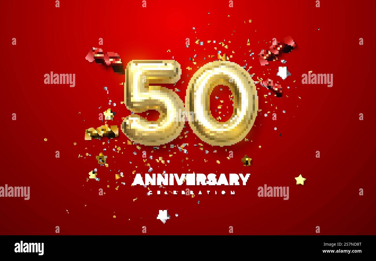 50th Anniversary celebration sign with golden number 50 and sparkling ...
