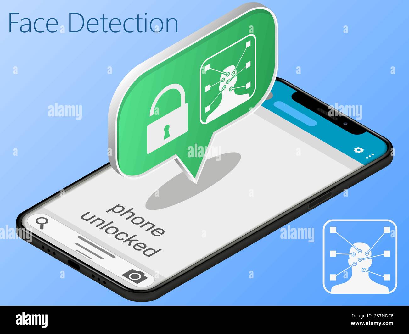Mobile phone is unlocked using face identification vector, concept of ...