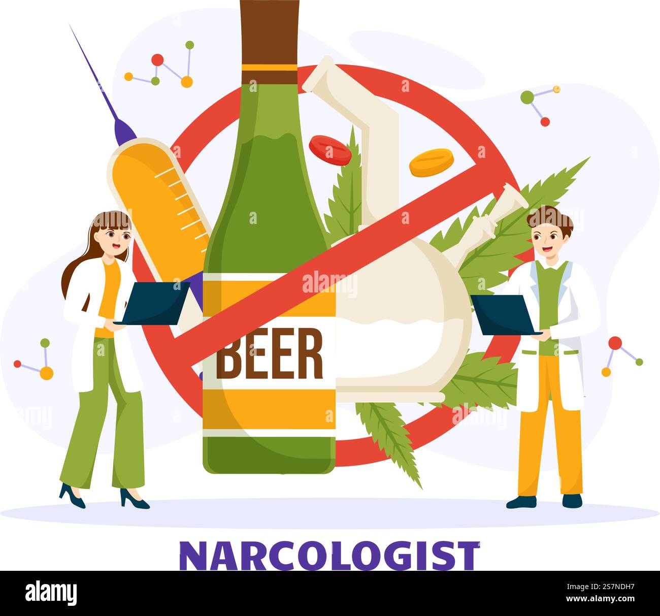 Narcologist Vector Illustration for Drug Addiction Awareness, Alcohol ...