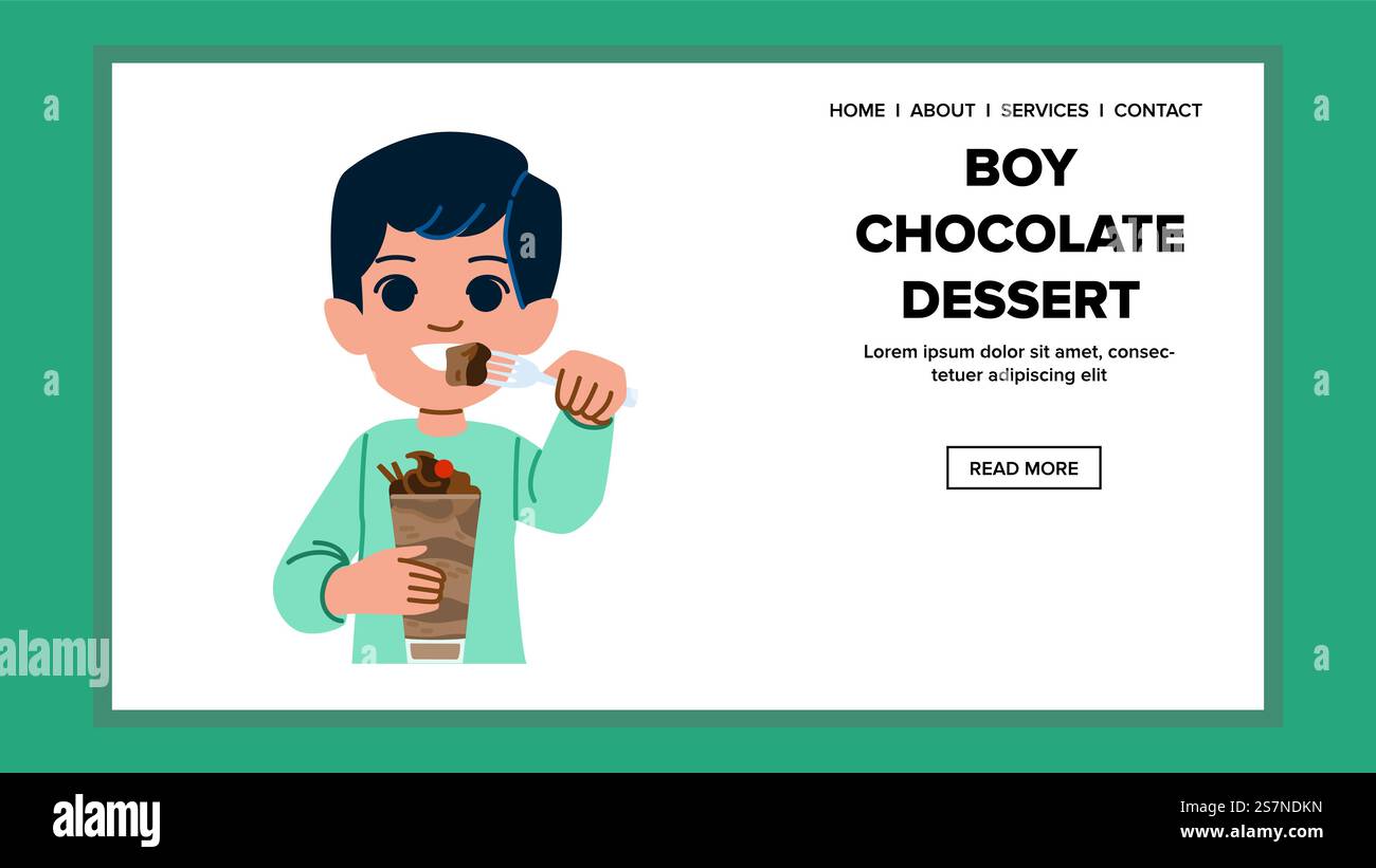 food boy chocolate dessert vector. kid child, eat happy, cocoa smile ...