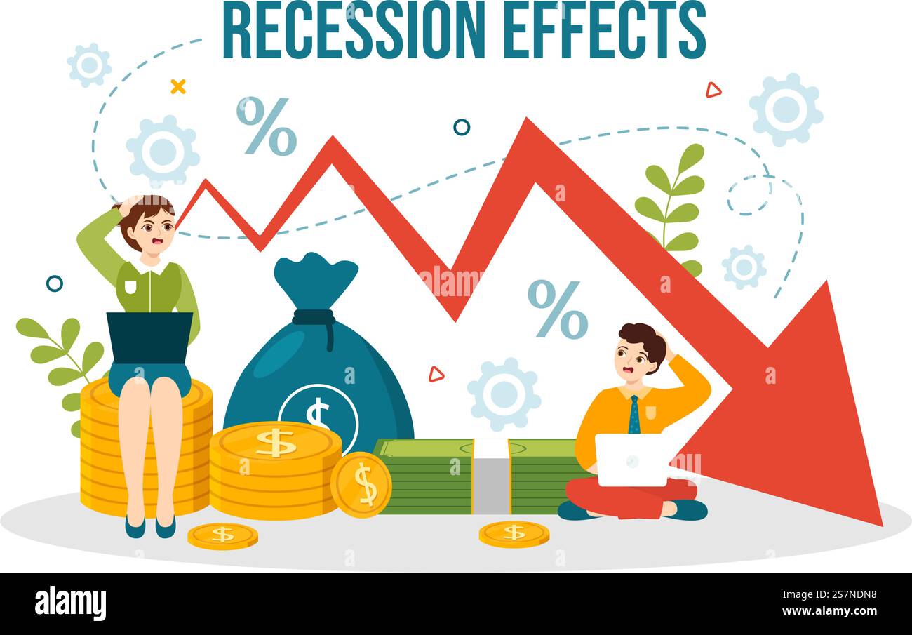 Recession Effects Vector Illustration with Impact on Economic Growth ...