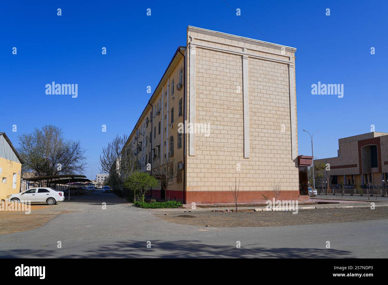 Residential building from the soviet era in downtown Nukus, the capital ...