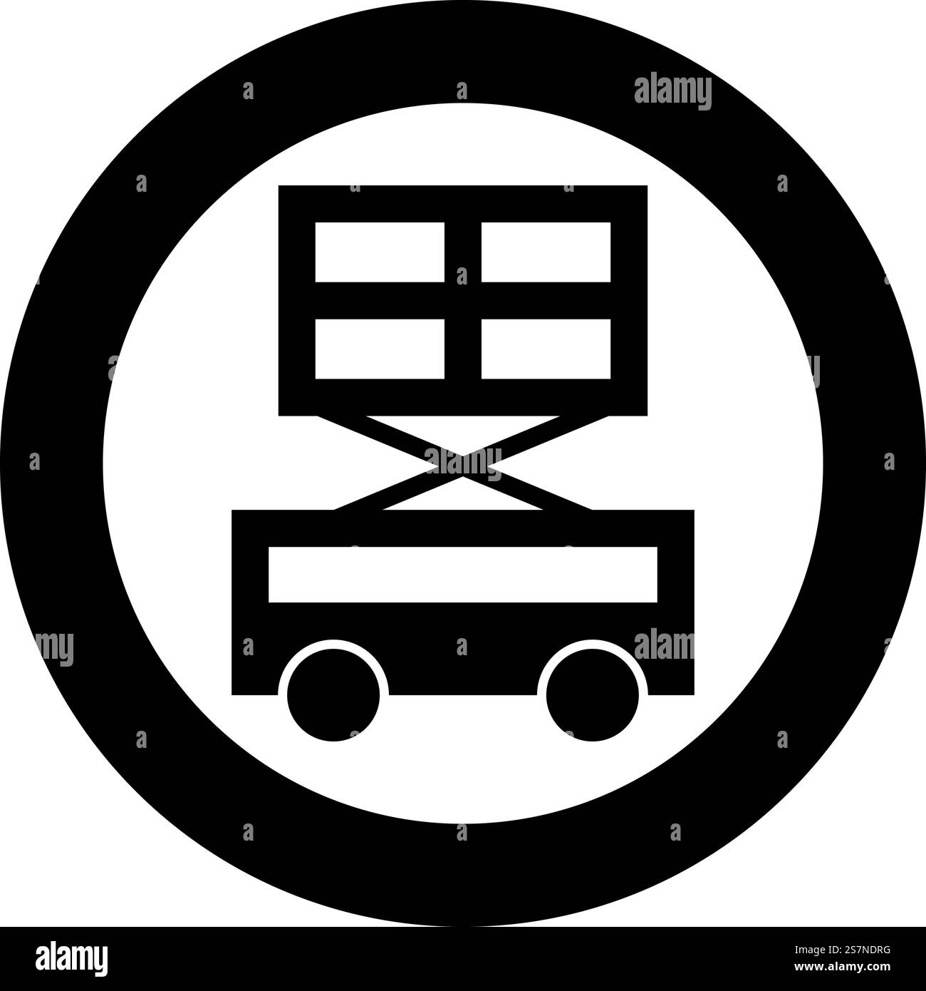 Lifting machine scissor lift platform self propelled icon in circle ...