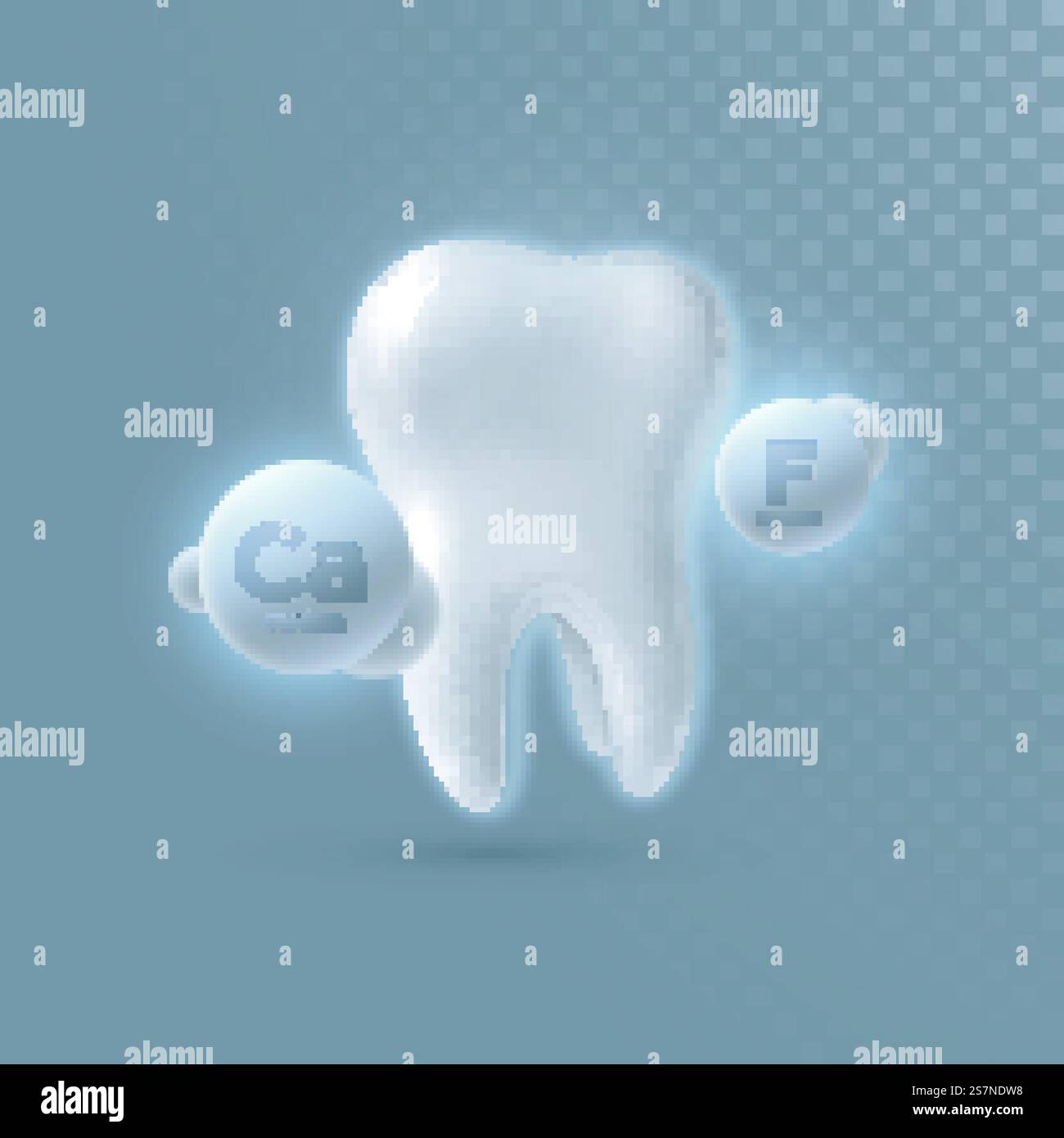 Realistic 3d tooth with calcium and fluorine particles isolated on ...