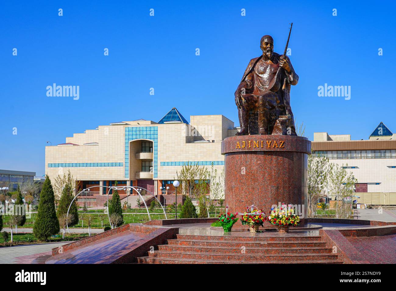 Statue of the Uzbek poet Ajiniyaz Kosibay Uli on the public square in ...