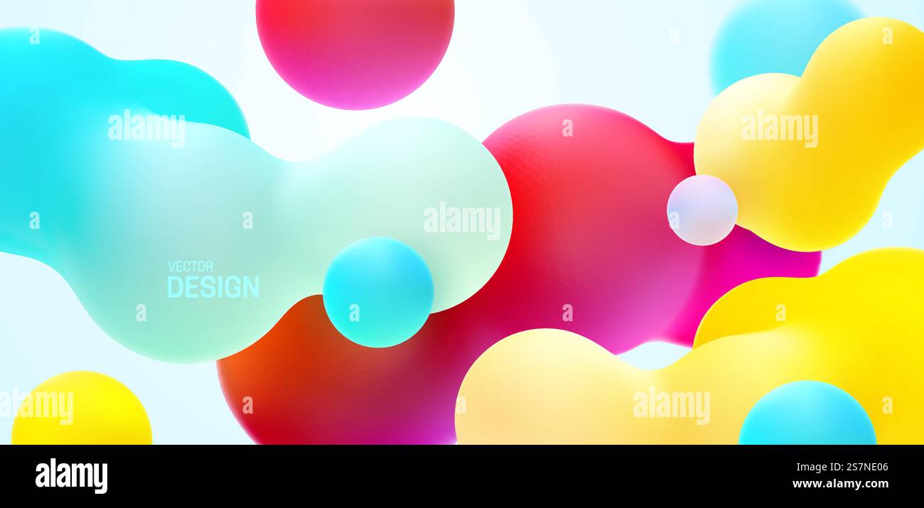 Multicolored background with liquid bubble shapes. Vector 3d illustration. Morphing gradient ...
