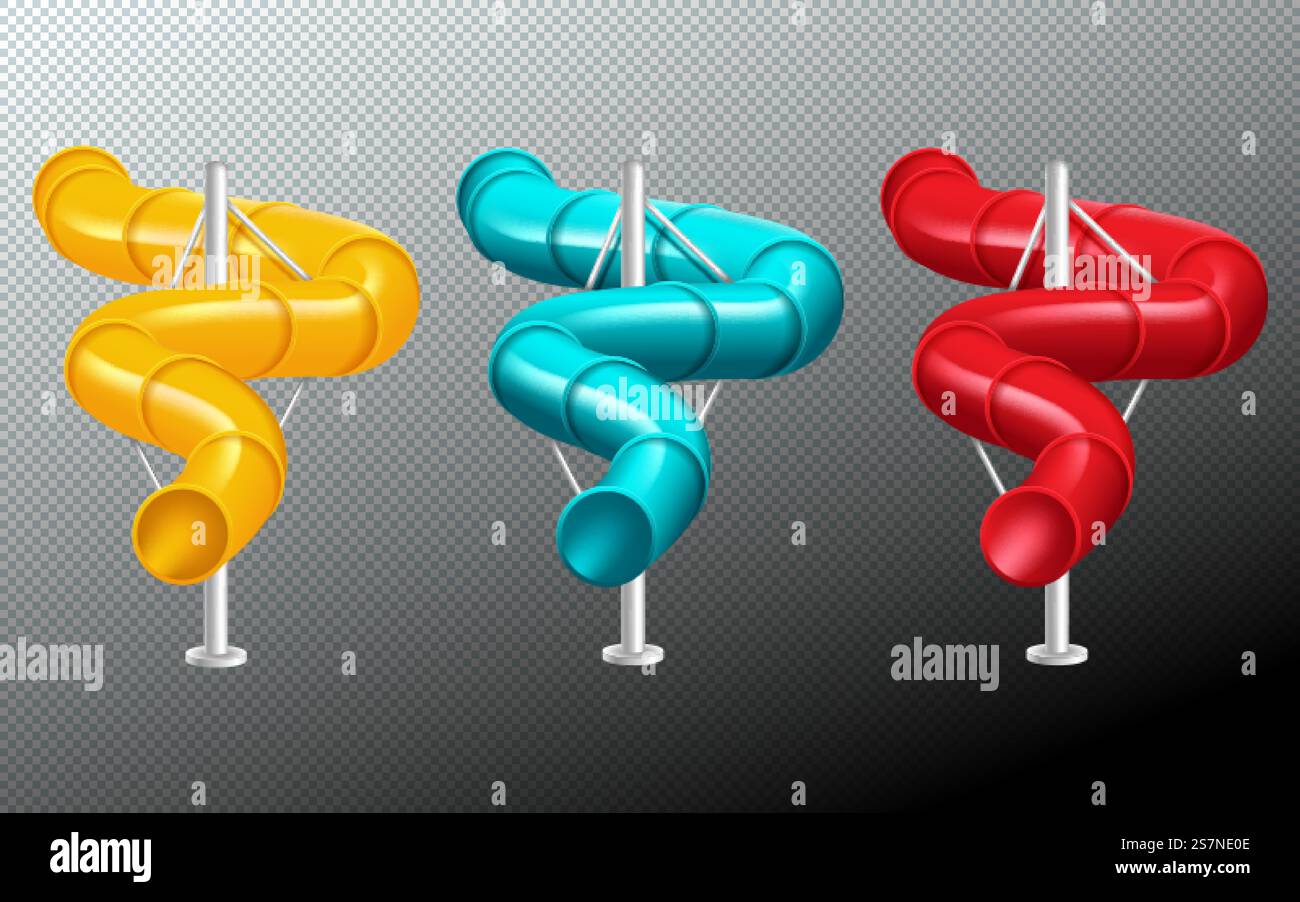 Vector illustration of 3d screw slides realistic waterpark pool ...