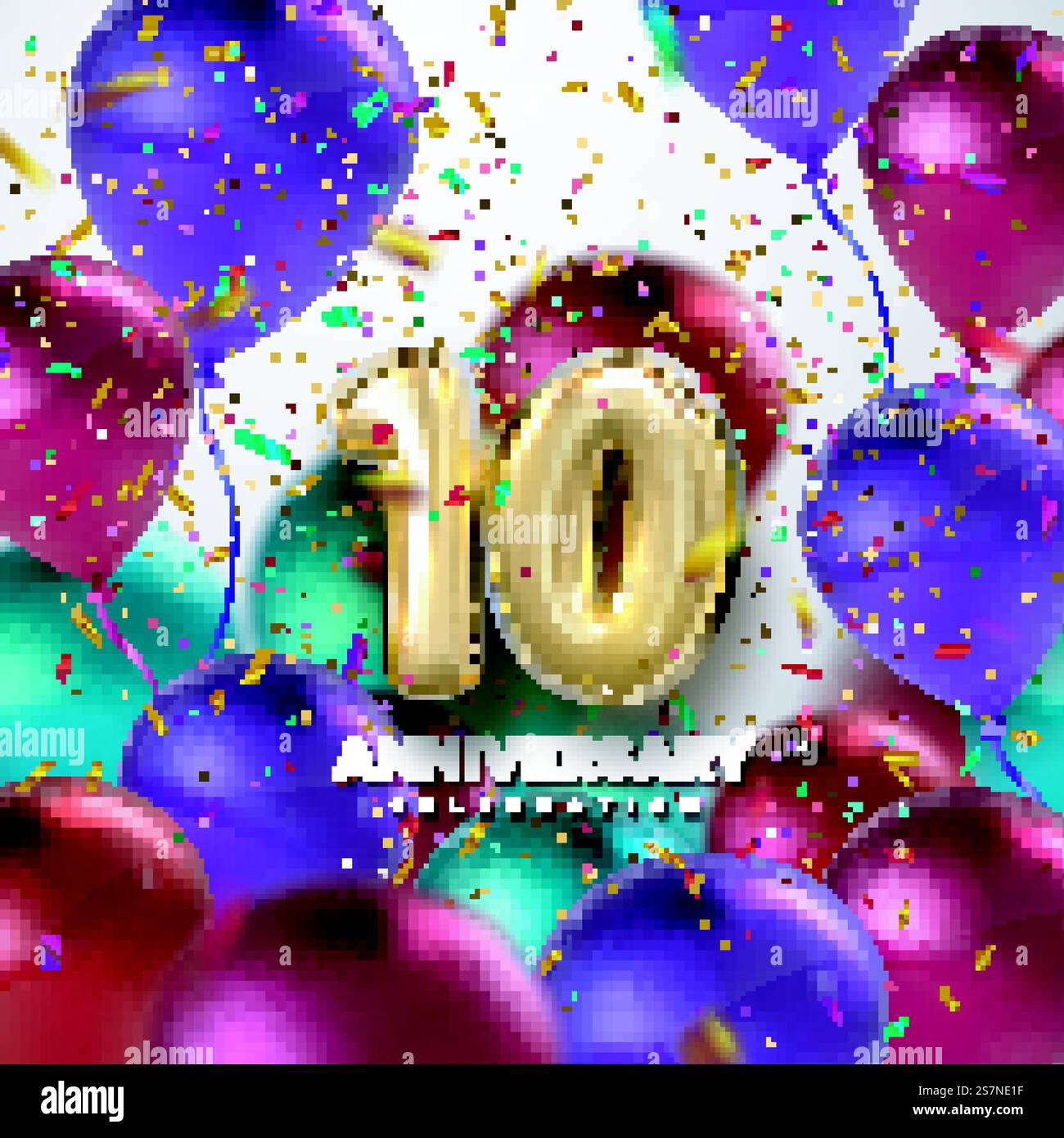 10th anniversary celebration sign with golden number 10 balloons and ...