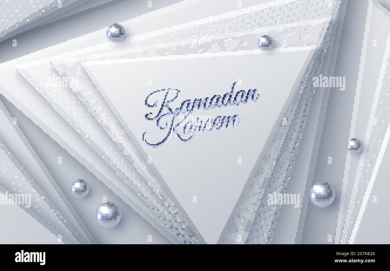 Ramadan Kareem sign with geometric triangle shapes and silver pearls ...