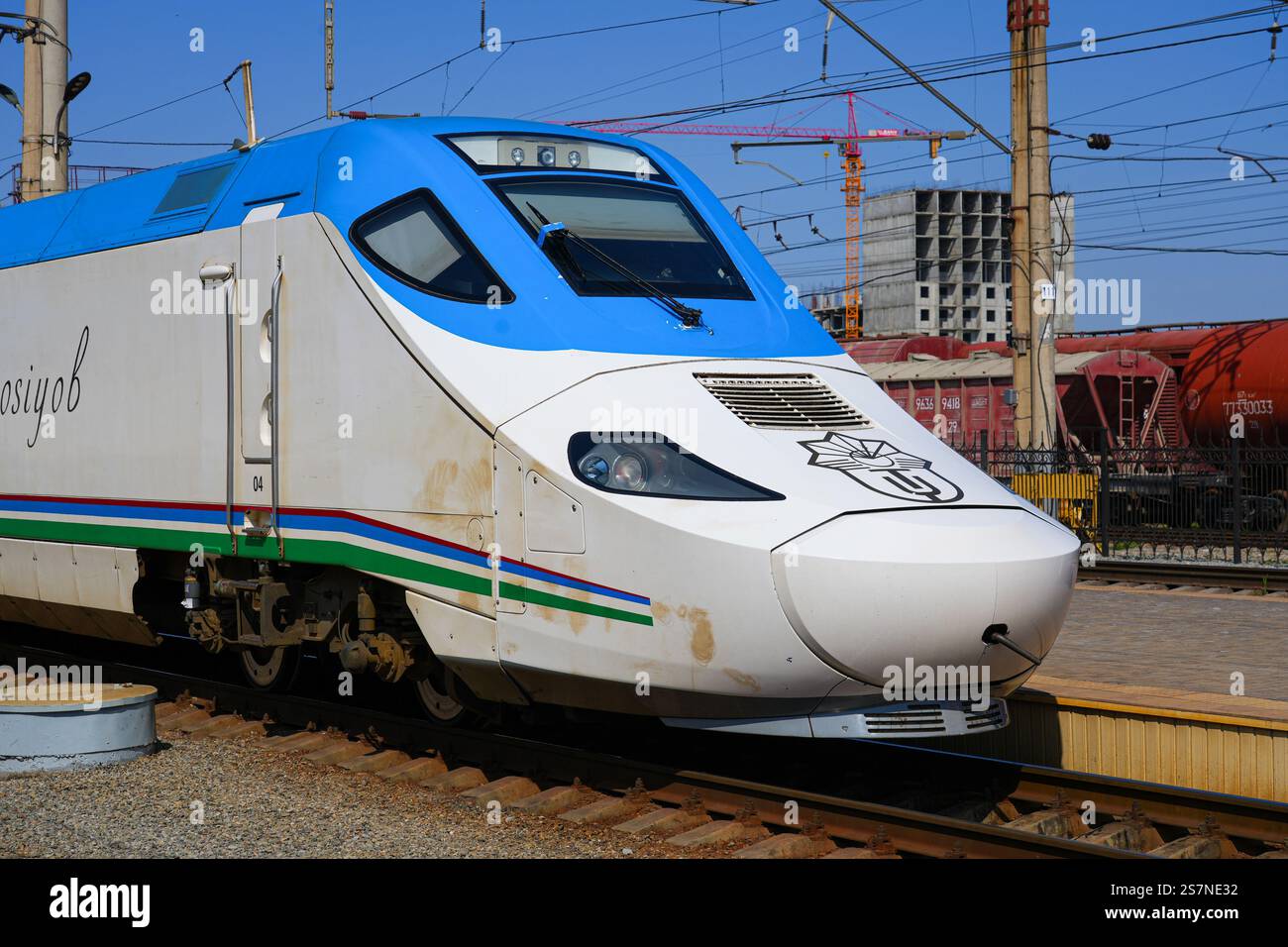 Afrosiyob high-speed train in Uzbekistan, as seen at Samarkand's train ...