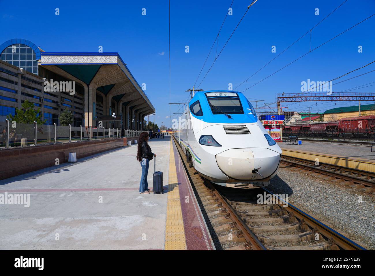 Afrosiyob high-speed train in Uzbekistan, as seen at Samarkand's train ...