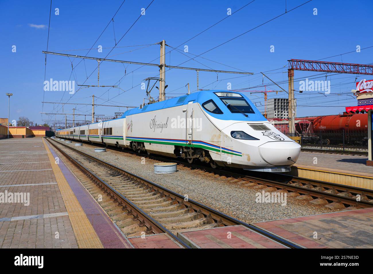 Afrosiyob high-speed train in Uzbekistan, as seen at Samarkand's train ...
