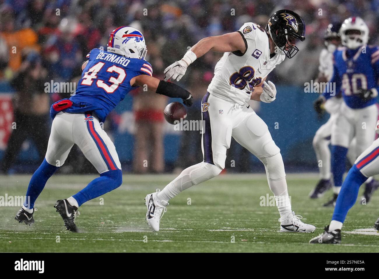 Buffalo Bills linebacker Terrel Bernard (43) strips the ball from ...