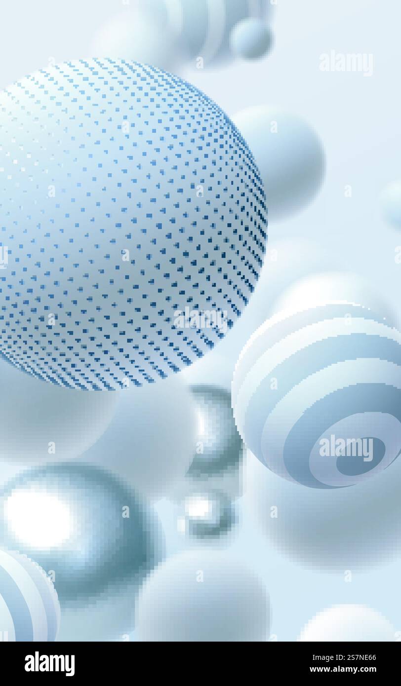 Abstract background with silver and white bouncing bubbles or balls ...