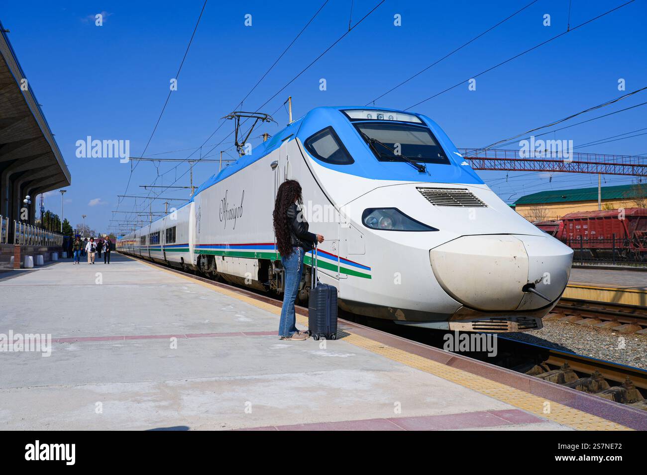 Afrosiyob high-speed train in Uzbekistan, as seen at Samarkand's train ...