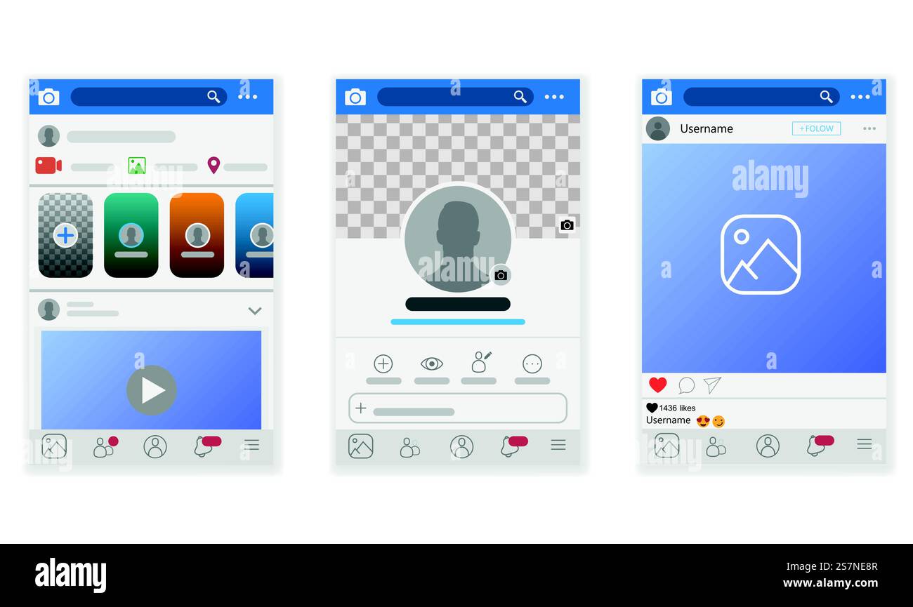 Social media network inspired by facebook. Mobile app with photos and ...