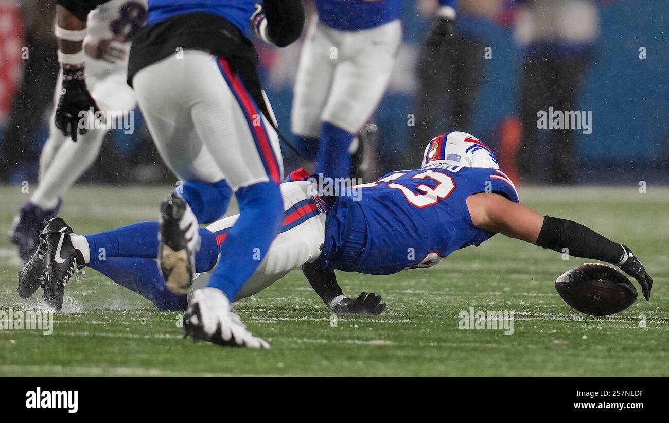 Buffalo Bills linebacker Terrel Bernard (43) recovers a fumble against ...