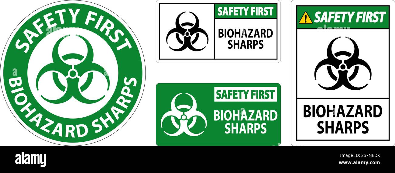 Safety First Biohazard Label, Biohazard Sharps Stock Vector Image & Art ...