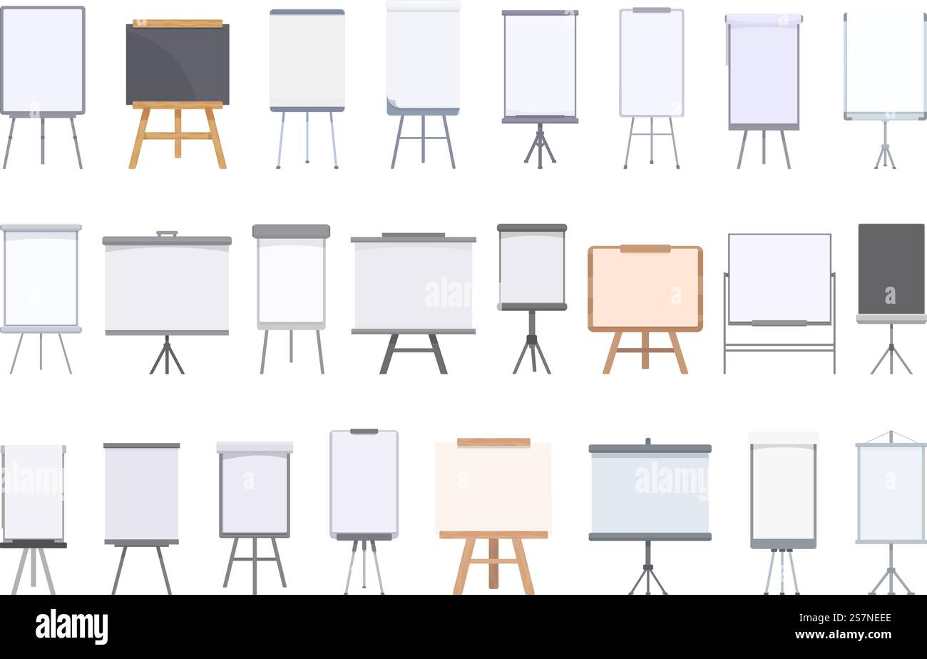 Flipchart icons set cartoon vector. Board education. Classroom stand ...