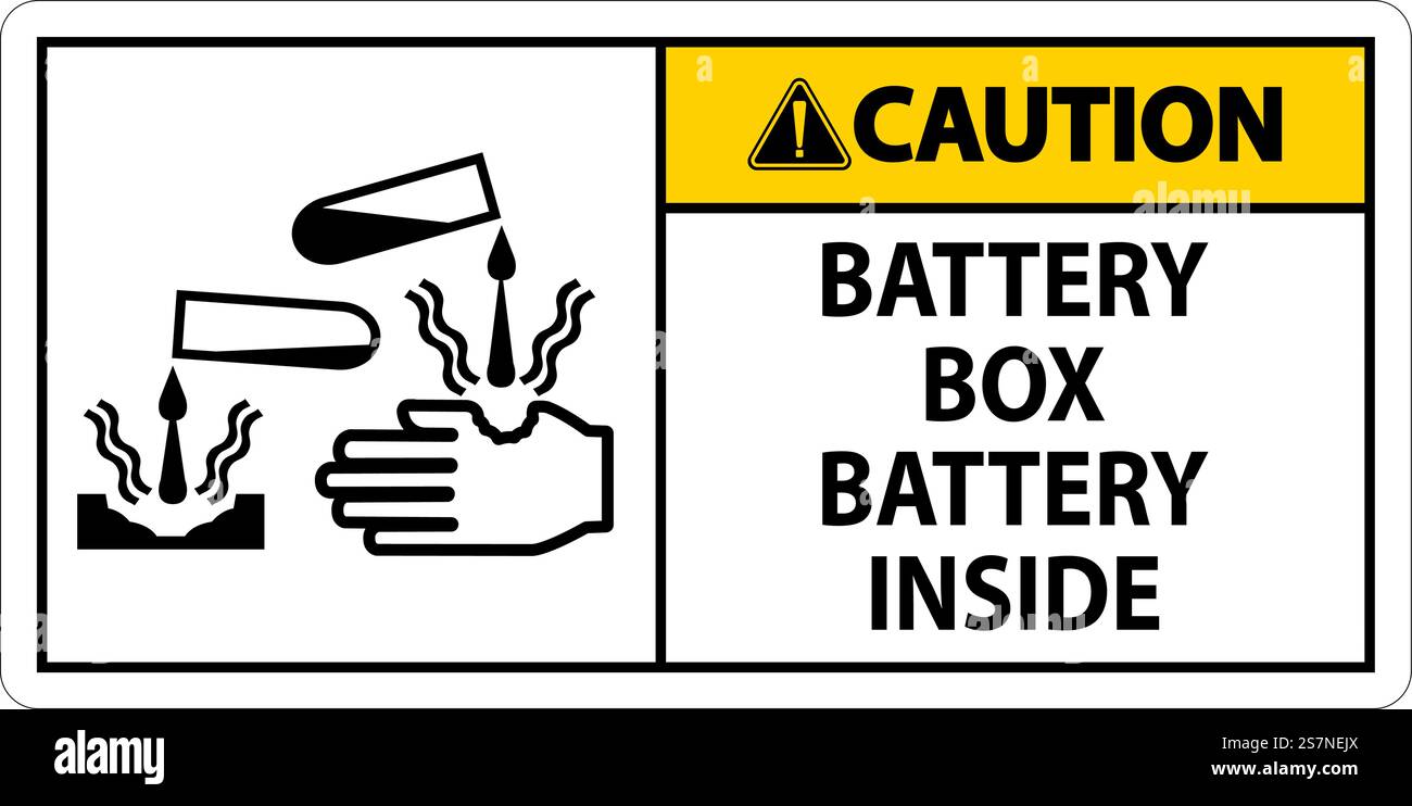 Caution Battery Box Battery Inside Sign With Symbol Stock Vector Image ...