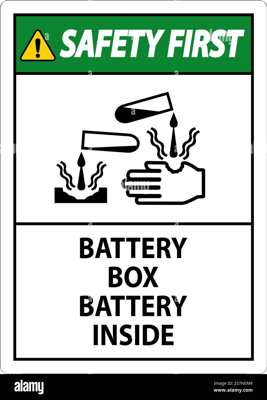 Safety First Battery Box Battery Inside Sign With Symbol Stock Vector ...