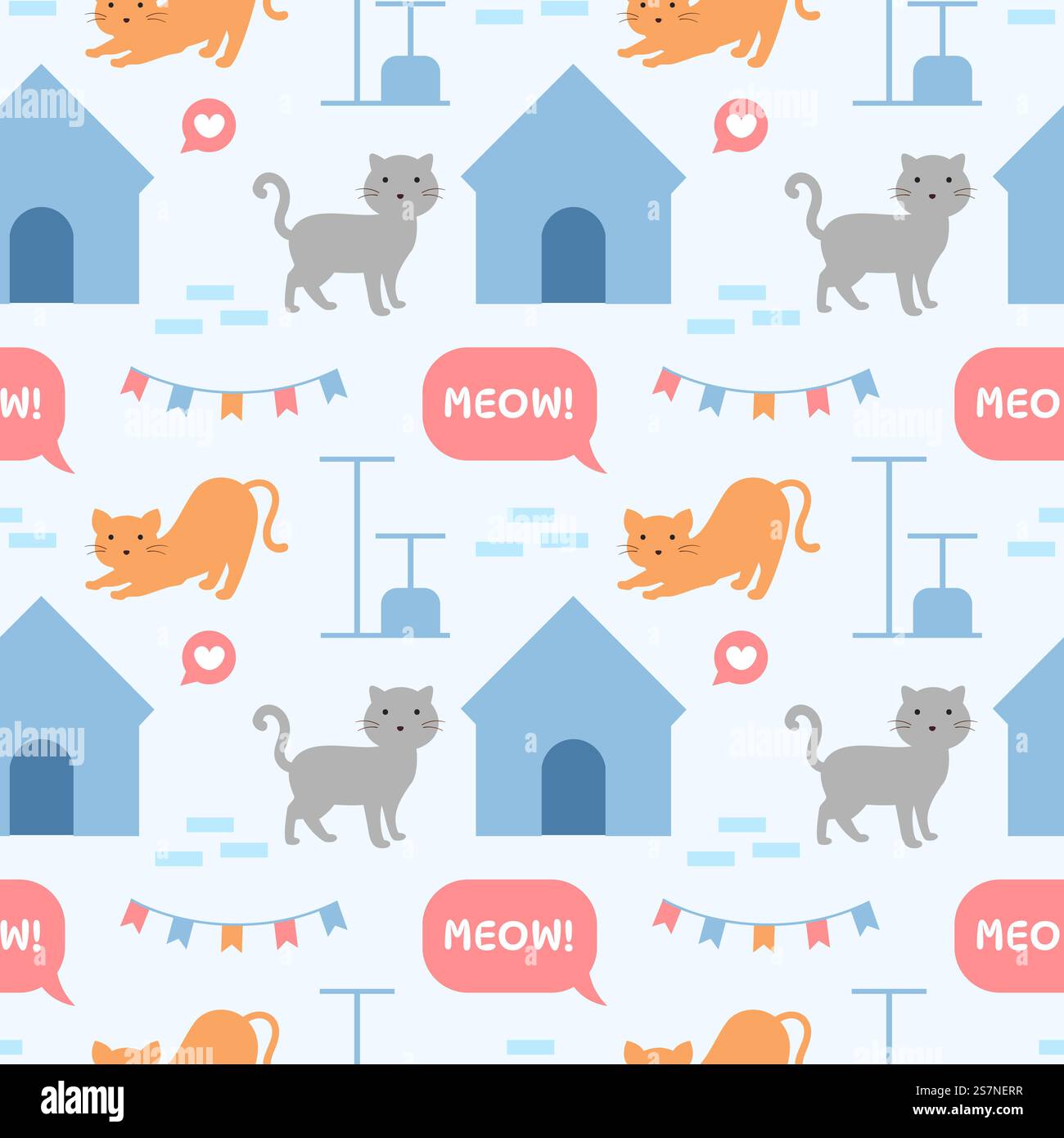 Cats Animals Seamless Pattern Design with Cat Element in Template Hand ...