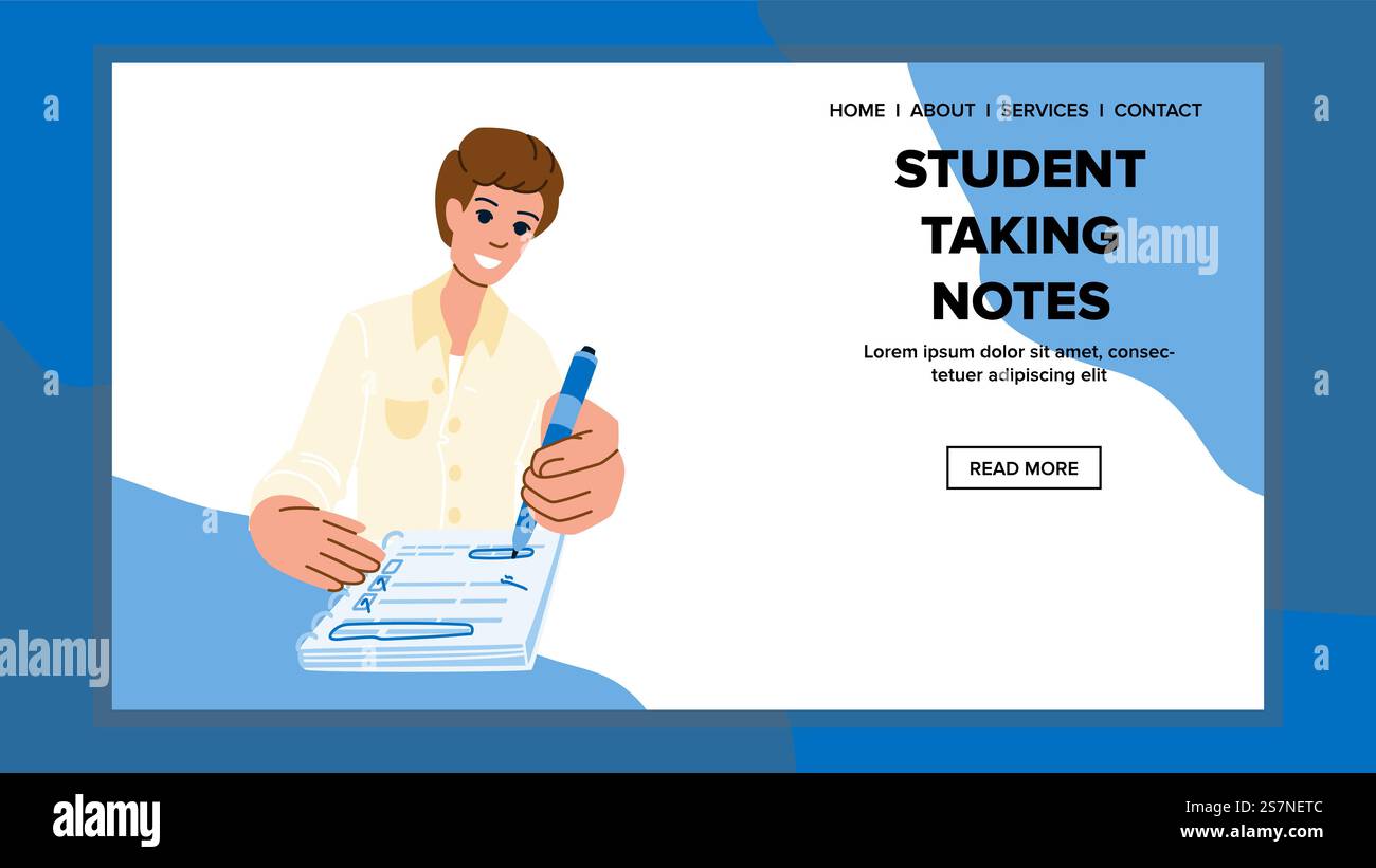 girl student taking notes vector. class academic, study young, studying ...