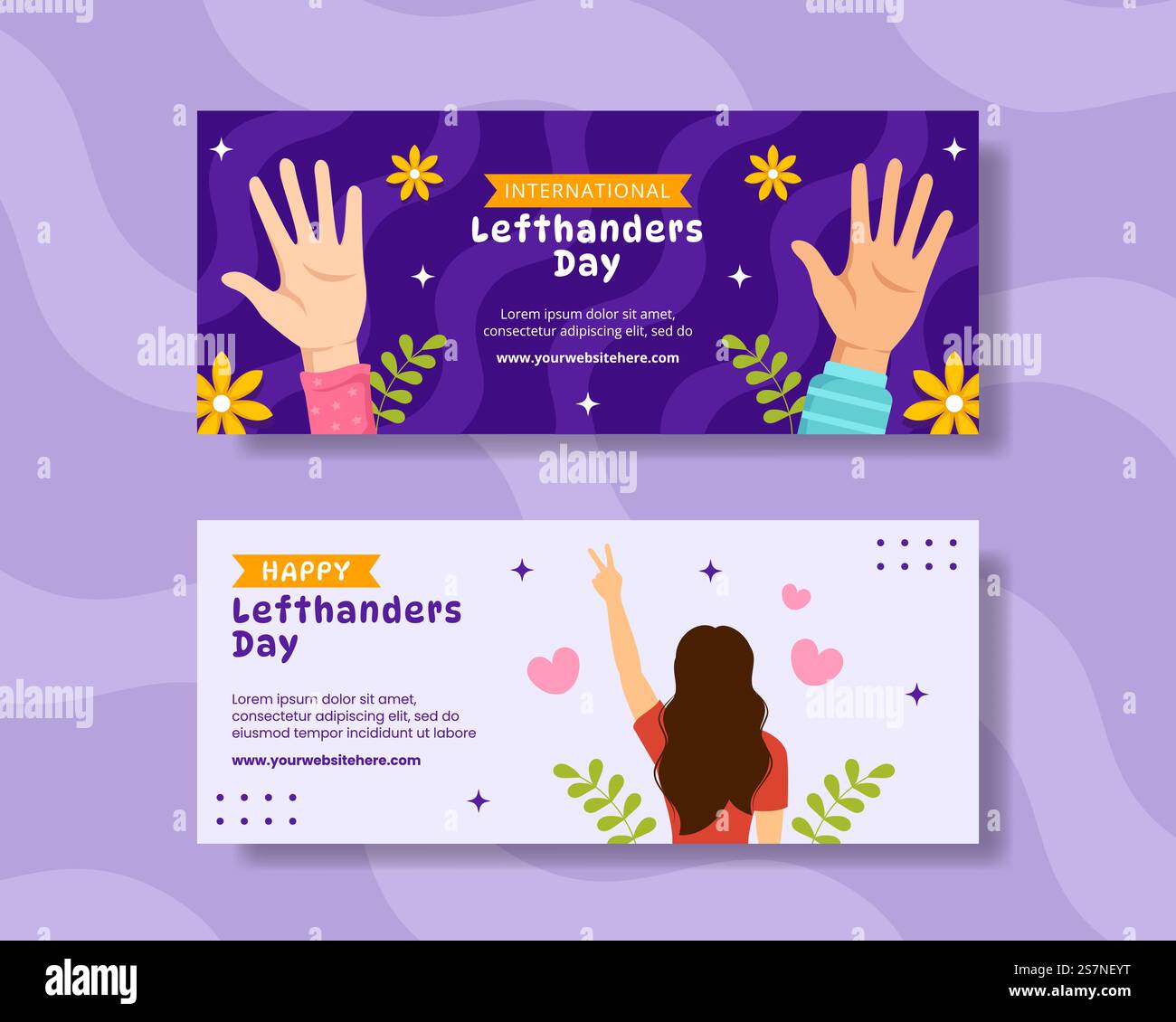 Happy Left Handers Day Horizontal Banner Flat Cartoon Hand Drawn ...