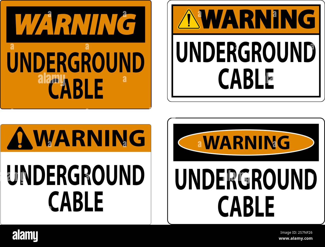 Warning Sign Underground Cable On White Bacground Stock Vector Image ...