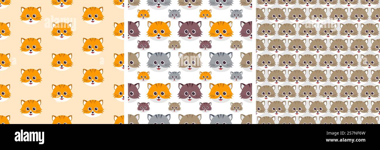 Set of Cats Animals Seamless Pattern Design with Cat Element in ...