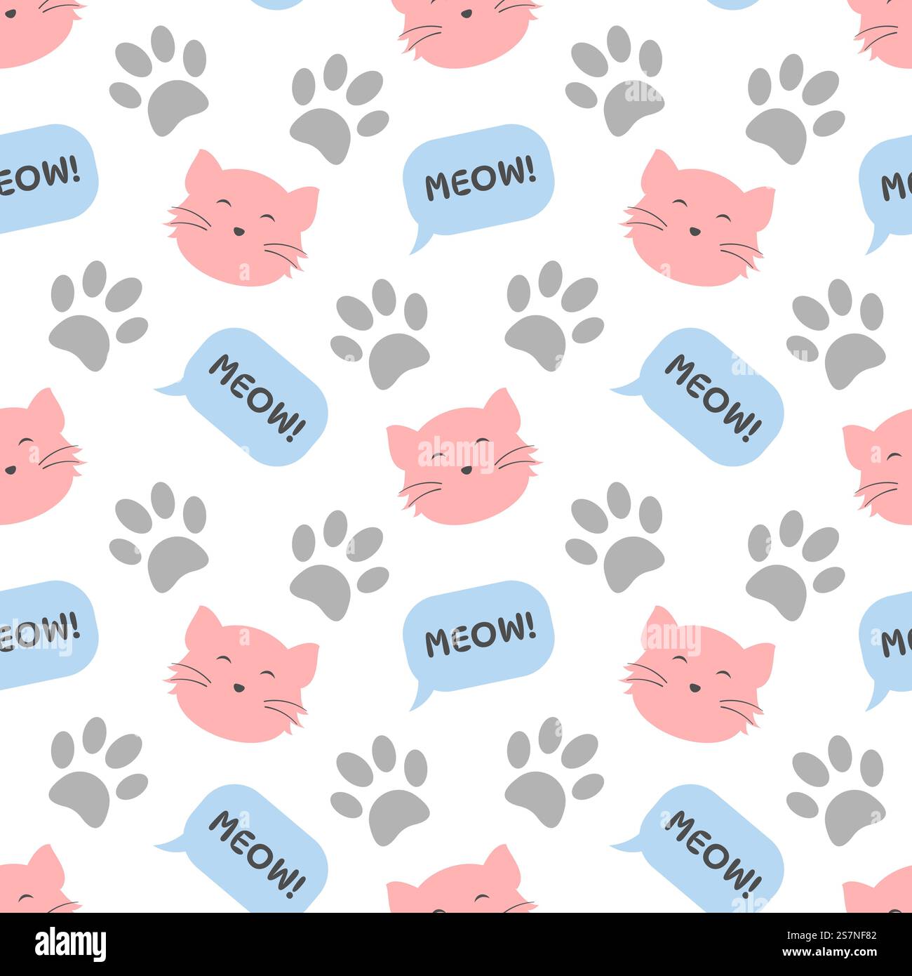 Cats Animals Seamless Pattern Design with Cat Element in Template Hand ...